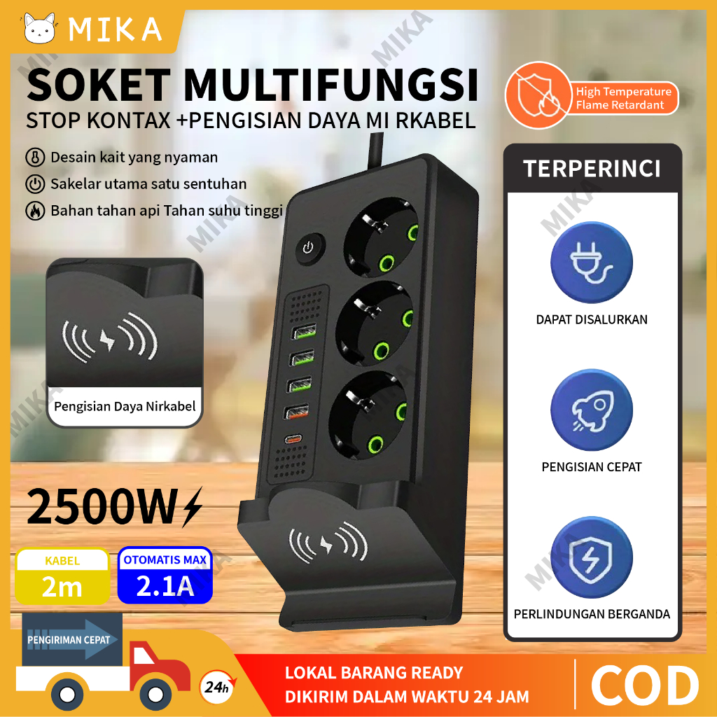 Jual 2500W Power Strip Power Socket Charger Stop Kontak Usb Charger 2Meter / Power Socket ...