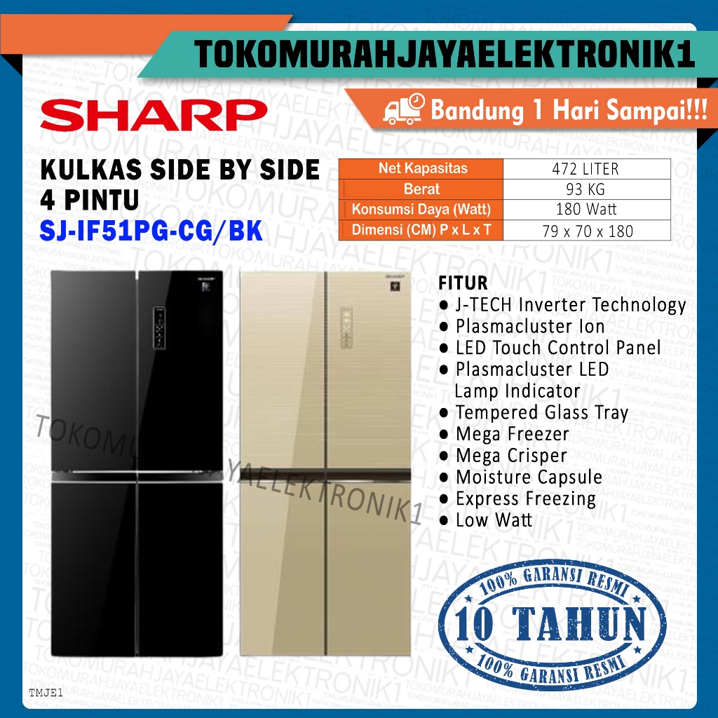 Jual Kulkas 4 Pintu Sharp Side By Side 472 Liter SJ-IF51PG-CG/BK J-TECH Inverter | Shopee Indonesia