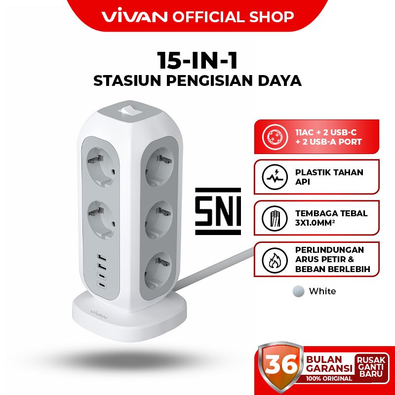 Jual [NEW] VIVAN Safety Socket 15-in-1 Tower Socket 22.5W Fast Charging ...