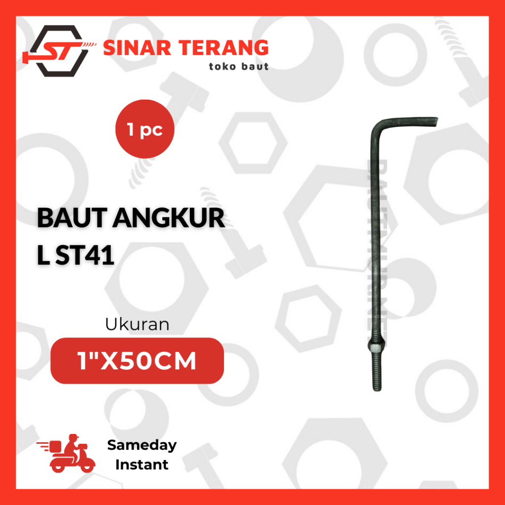 Jual Baut Angkur L ST41 1" x 50cm (25mm x 50cm) plus mur - Besi Baja ...