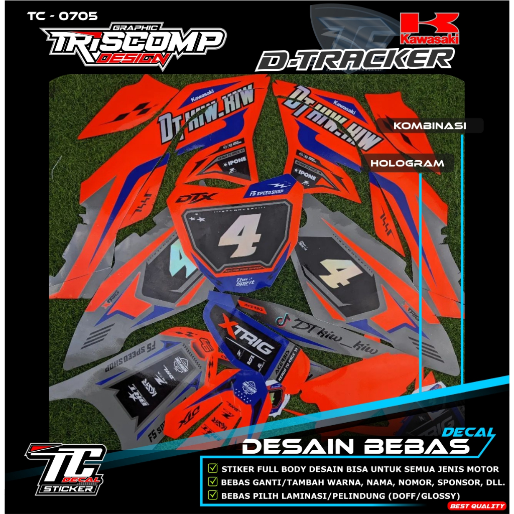 Jual Stiker Fullbody Decal dtracker 150 new motif warna red oren ...
