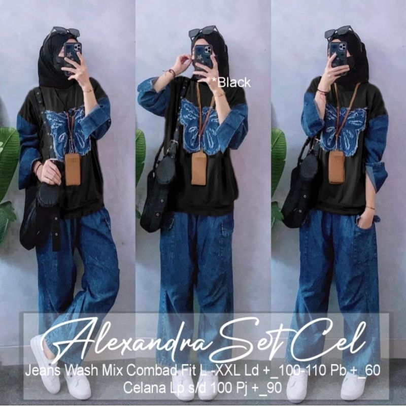 Jual Alexandra Set Cel Jeans Wash Mix Combat Fit XXL | Shopee Indonesia