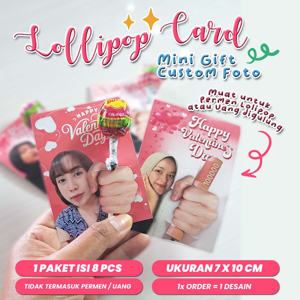Jual VALENTINE BIRTHDAY GIFT CARD CUSTOM - LOLLIPOP CARD CUSTOM FOTO ...