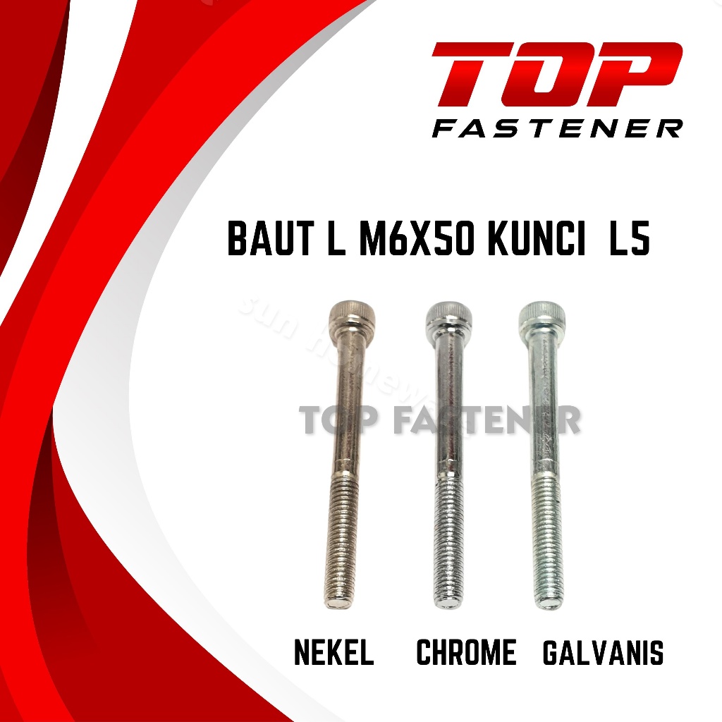 Jual BAUT L M6X50 KUNCI L5 6X50 6MM DRAT 10 NEKEL CHROME GALVANIS PUTIH | Shopee Indonesia