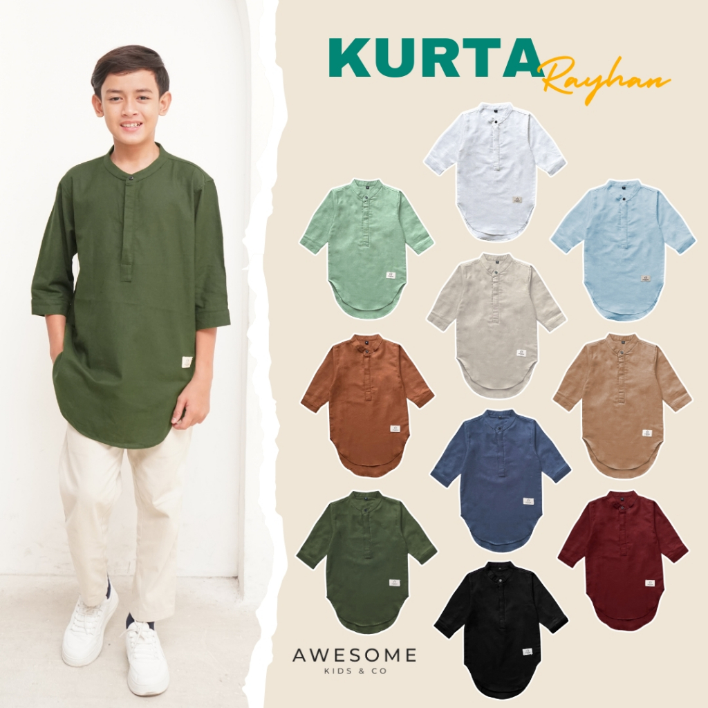 Jual AWESOMEKIDS Kurta Rayhan 12-16th Koko Kemeja Kemko Casual Linen ...