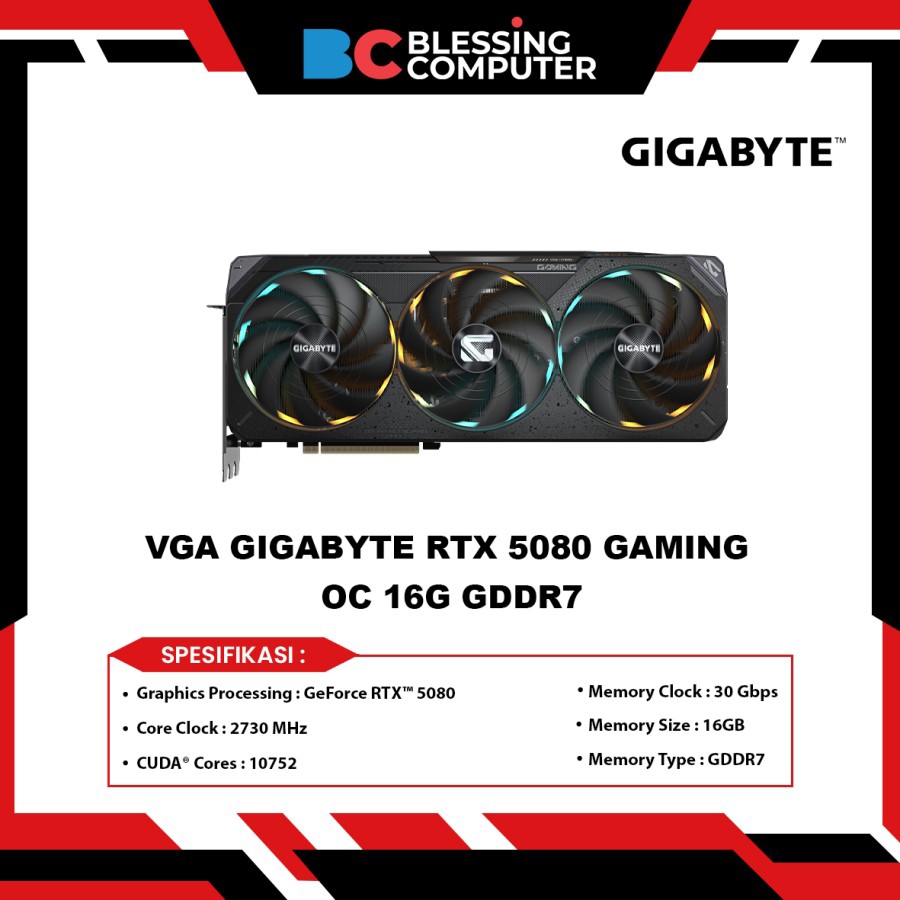 Jual VGA GIGABYTE RTX 5080 GAMING OC 16G GDDR7 | Shopee Indonesia