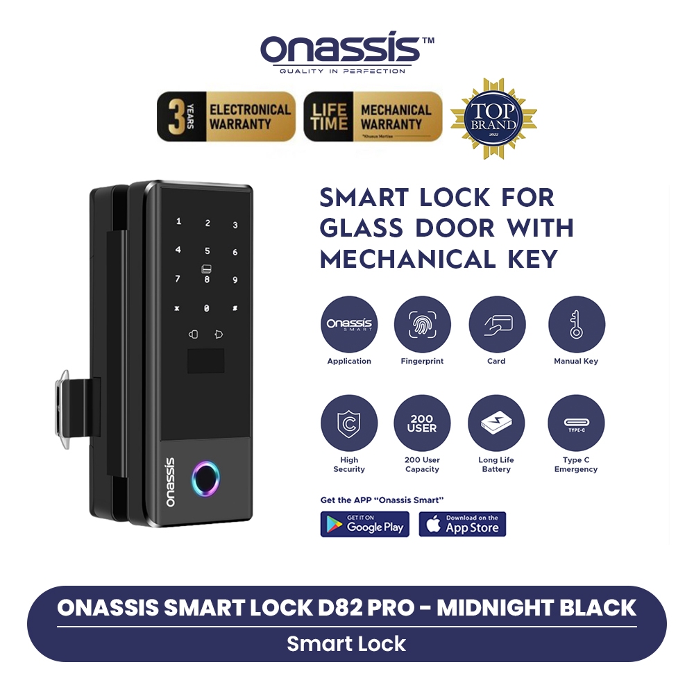 Jual Onassis Smart Lock D82 Pro for Glass Door with Key | Shopee Indonesia