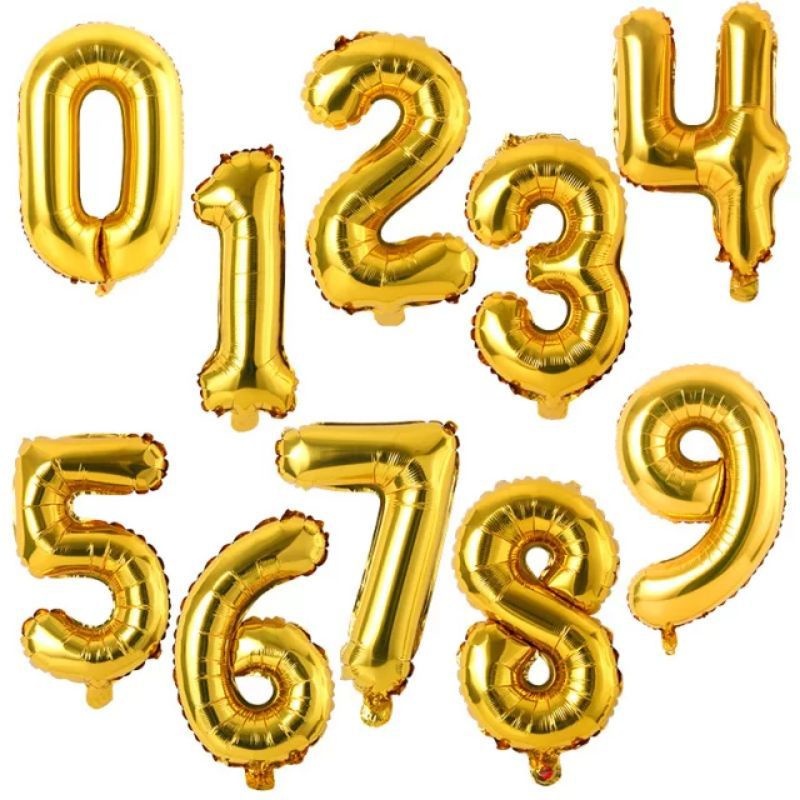 Jual HLM - (1pcs) Balon Foil Angka Gold 40 cm / Balon Angka Ulang Tahun ...