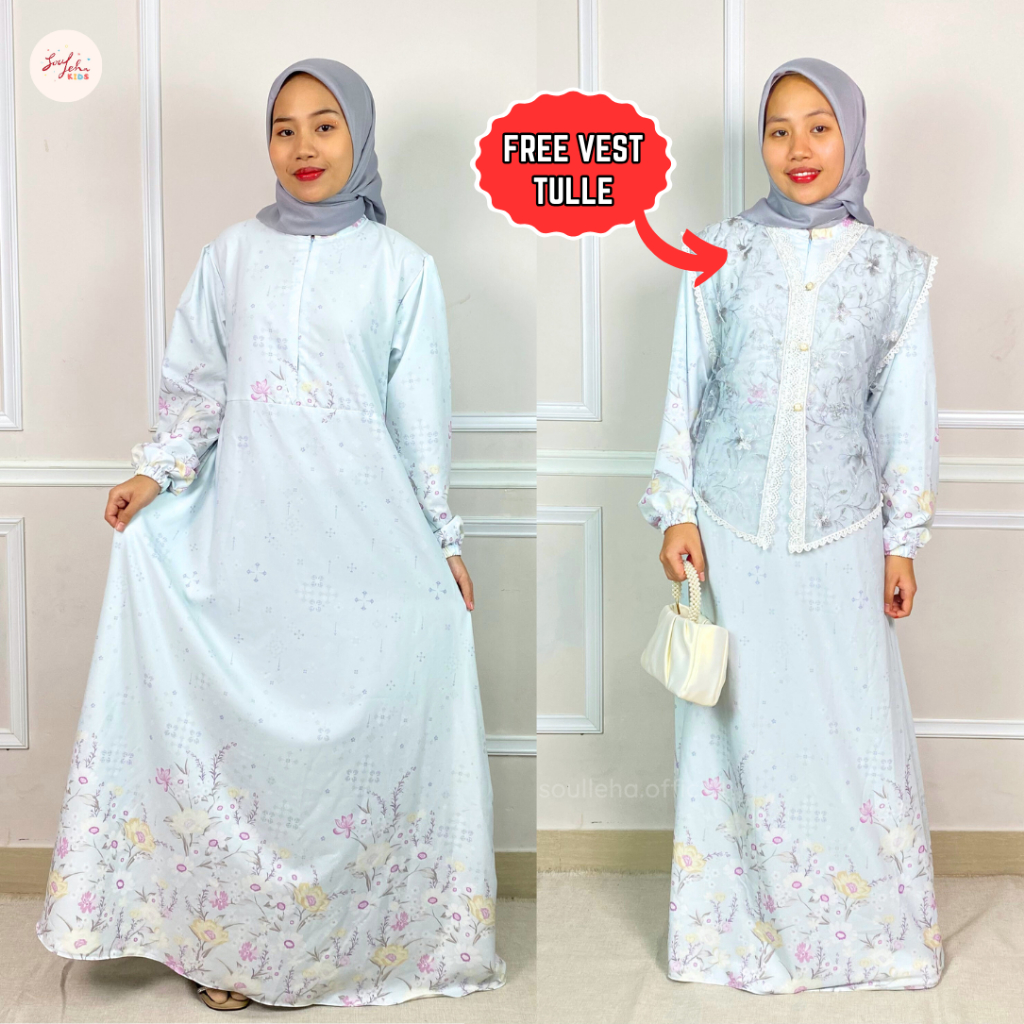 Jual Soulleha Mazaya Dress (FREE VEST TULLE) Gamis Silk Mom & Kids ...