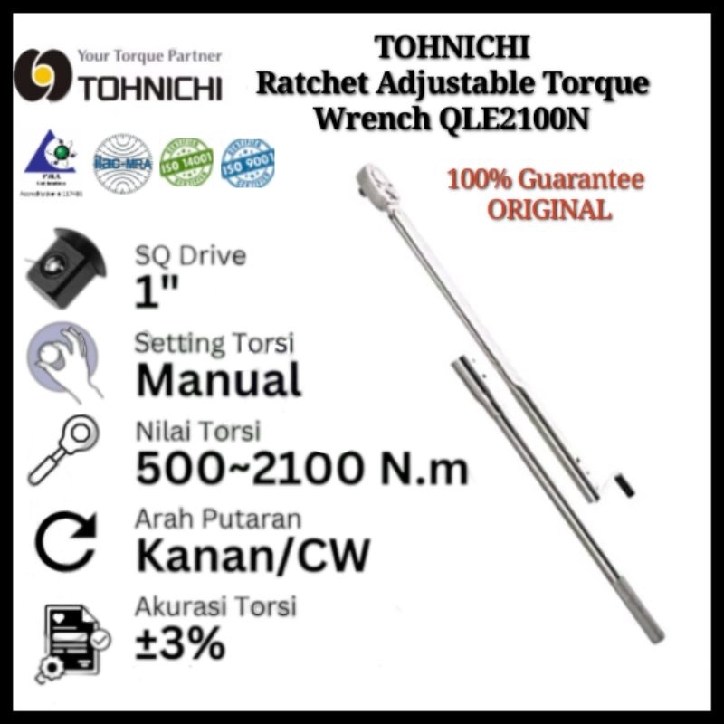 Jual Kunci Torsi TOHNICHI QLE2100N2 (1") 500-2100 N.m Torque 1″ Square ...