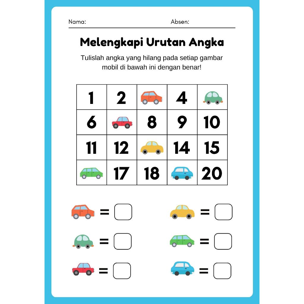 Jual Melengkapi Urutan Angka Lembar Kerja Matematika Biru Ilustrasi ...