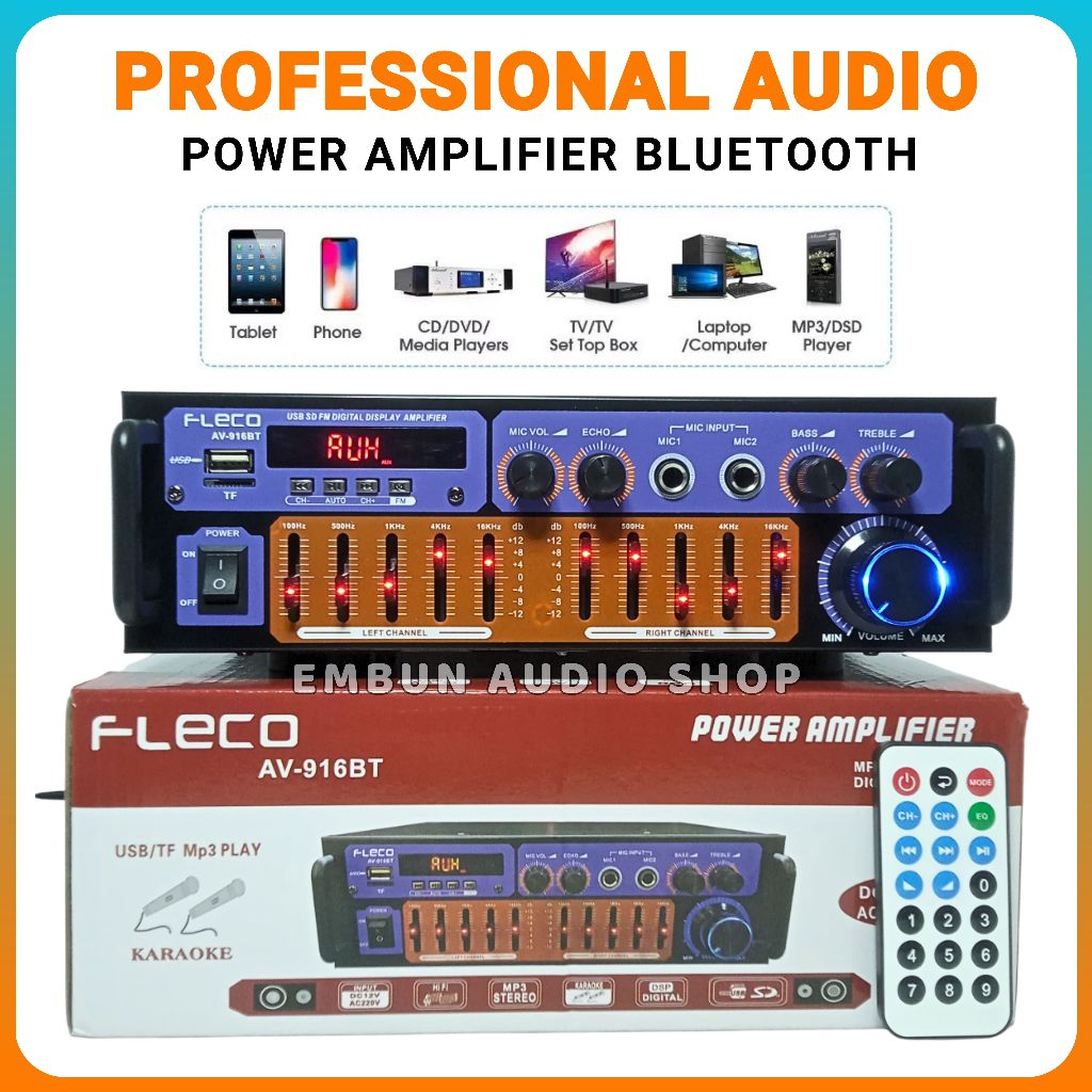 Jual Power Audio Amplifier Bluetooth FLECO AV-916BT USB/SD/FM/MP3 ...