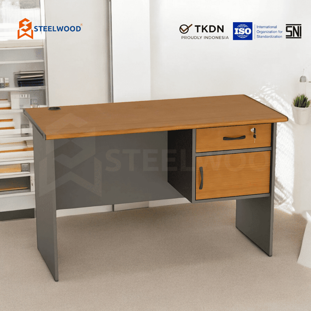 Jual STEELWOOD || MEJA KANTOR 1/2 BIRO 1 LACI 1 LOCKER/MEJA KERJA/MEJA ...