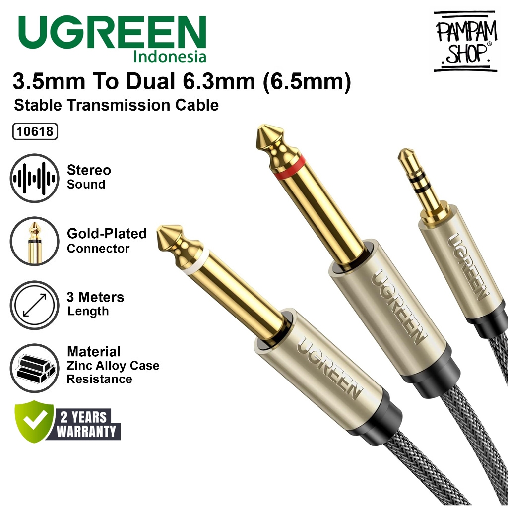 Jual UGREEN 10618 Kabel Audio Aux Splitter Jack 3.5mm to Dual 6.5mm TRS ...