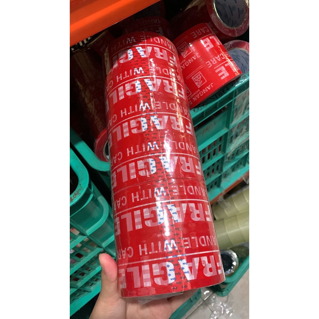 Jual Lakban Fragile 2 inch x 100 yard Merah Jangan Dibanting Isolasi ...