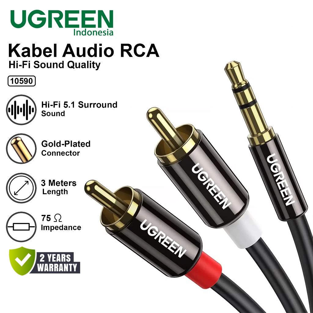 Jual UGREEN 10590 Kabel Audio Jack AUX 3.5mm Male to 2 RCA Male Stereo Cord for Speakers ...
