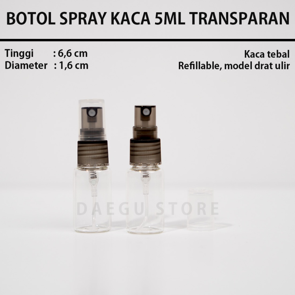 Jual Botol Spray Kaca 5ml Bening Clear model Lebar Refillable Perfume ...