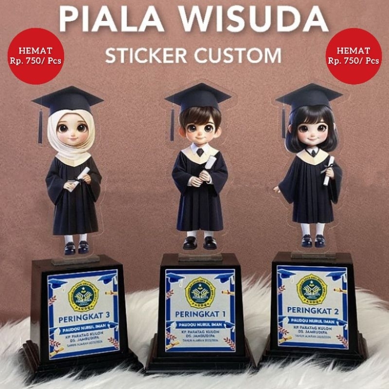 Jual Piala Akrilik Wisuda Sticker Custom Kelulusan Paud Tk Sd Smp Sma ...