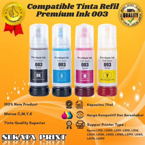 Jual Tinta Refill Compatible Epson 003 Ink Printer L1110 L3210 L3110 ...