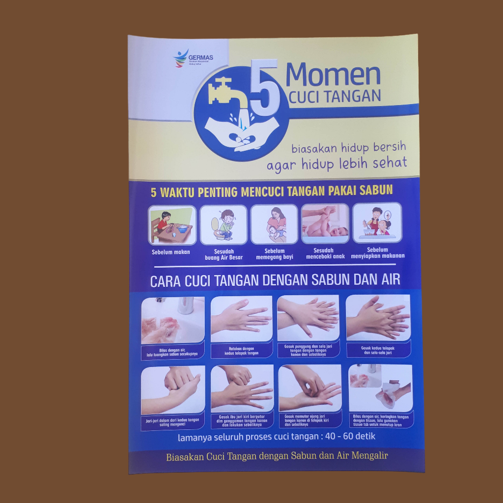 Jual Poster Cuci Tangan | Poster 5 Momen Cuci Tangan Rumah Tangga ...