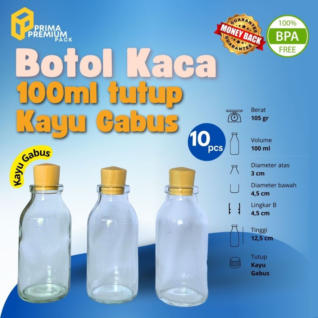 Jual Botol kaca 100ml Tutup Kayu Gabus, Charm Cork, Botol kerajinan ...