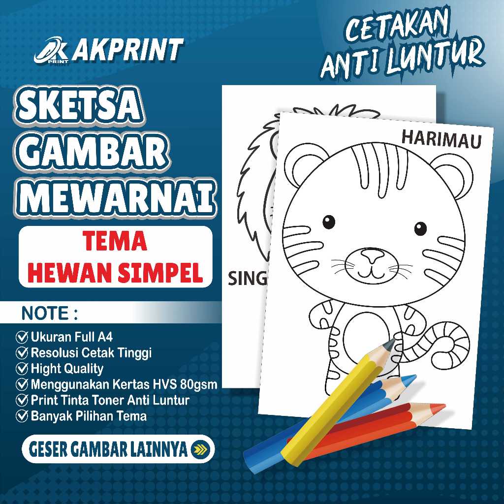 Jual KERTAS SKETSA GAMBAR MEWARNAI UNTUK ANAK TEMA HEWAN SIMPEL ...