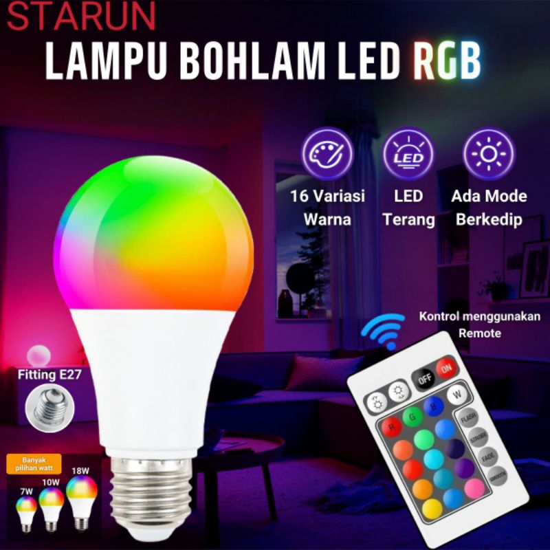 Jual Lampu bohlam led Rgb plus remote 7w/10w/18w | Shopee Indonesia