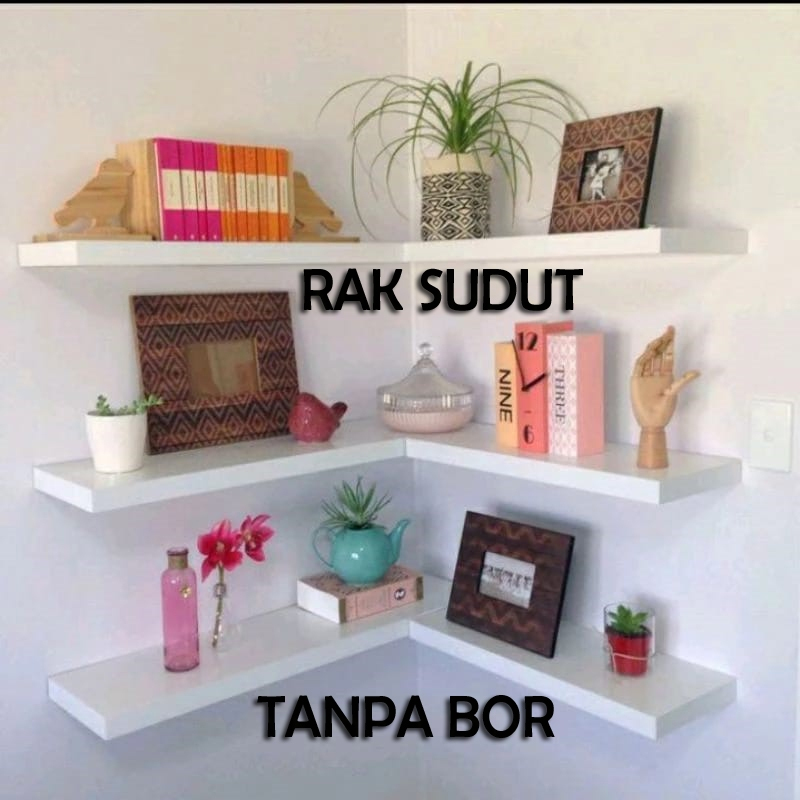 Jual (LEBAR 12CM)rak sudut rak hias dinding rak dinding rak ambalan rak ...