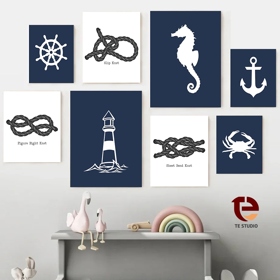 Jual Poster Bahari Hiasan Seni Dinding Jangkar Kemudi Mercusuar Simpul ...