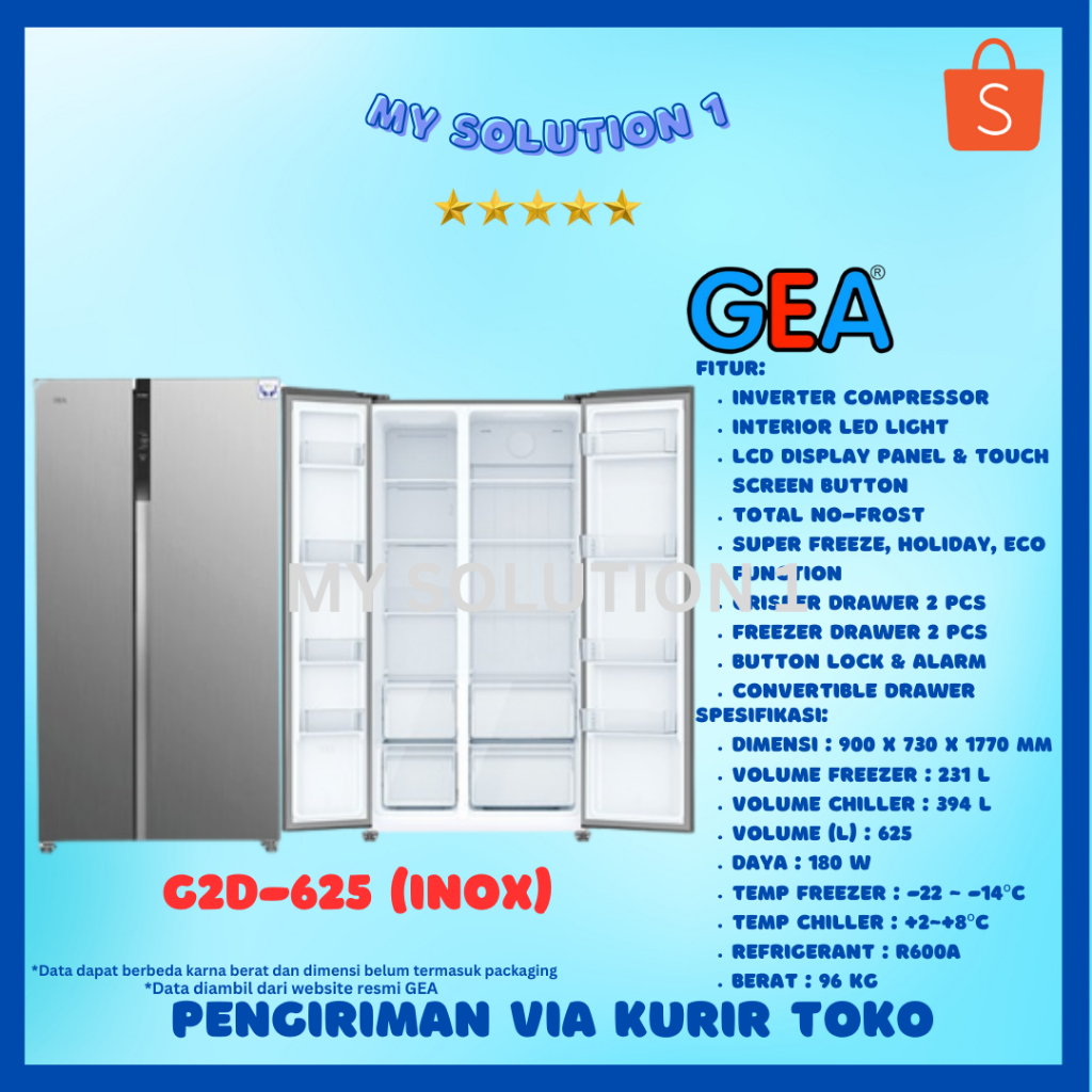 Jual GEA REFRIGERATOR SIDE BY SIDE INVERTER G2D-625 (INOX) - 625 Liter ...
