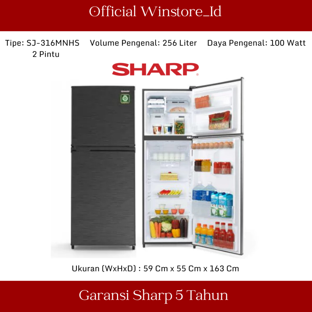 Jual KULKAS 2 PINTU SHARP SJ 316 MN HS ICE TWIST 256 LITER TANPA BUNGA ...