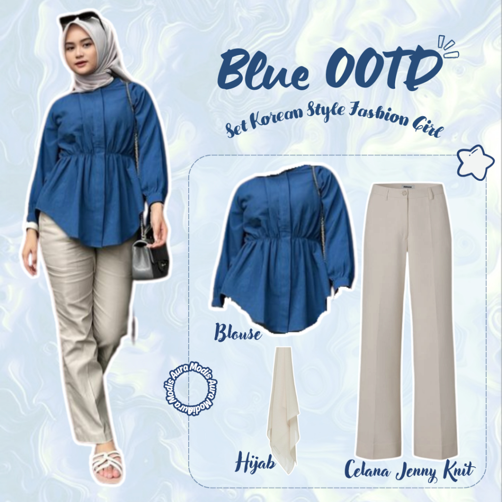 Jual OOTD Oneset Hijab 3in1 Wanita KEKINIAN ( Bella Square + Kemeja Oversize + Celana Jenny Knit ...