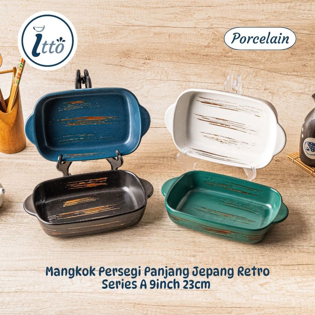 Jual Mangkok Persegi Panjang Jepang Retro Series A 9inch 23cm Porcelain ...