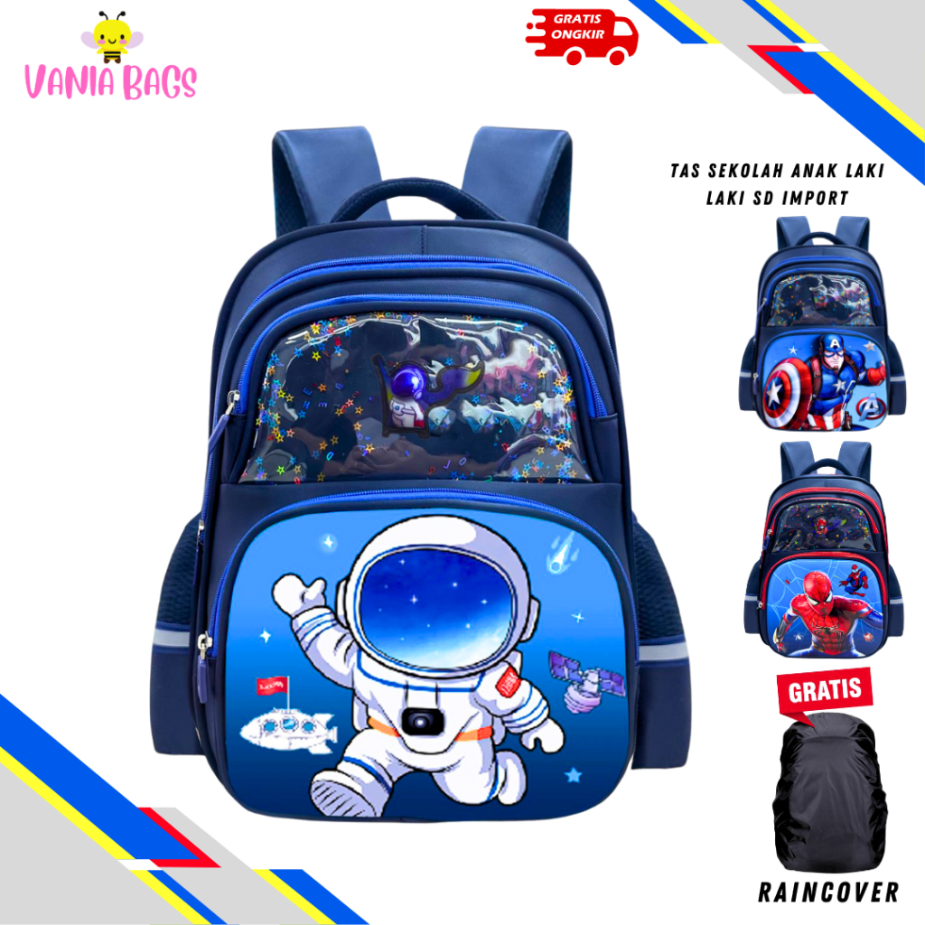 Jual tas anak laki laki sekolah sd gambar timbul 6d lampu led spider astronot waterproof ...