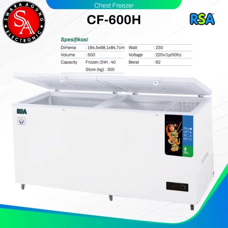 Jual Chest Freezer 500 Liter RSA Type: CF-600H (Khusus Daerah medan ...