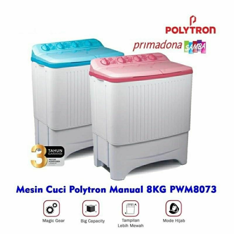 Jual Polytron PWM 8073 mesin cuci 2 tabung 8kg hijab | Shopee Indonesia