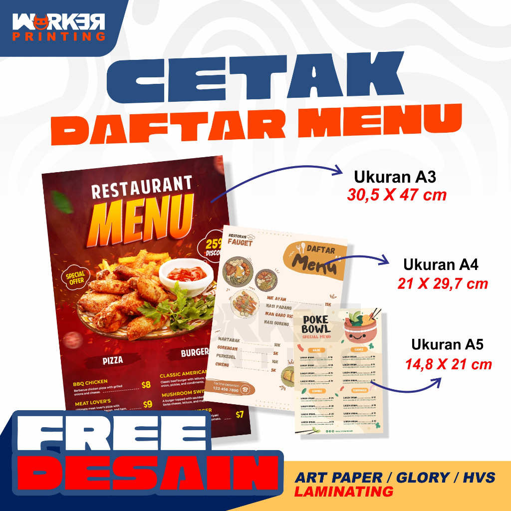 Jual Cetak Daftar Menu Makanan dan Minuman Bahan Artpaper/Glory/Hvs ...
