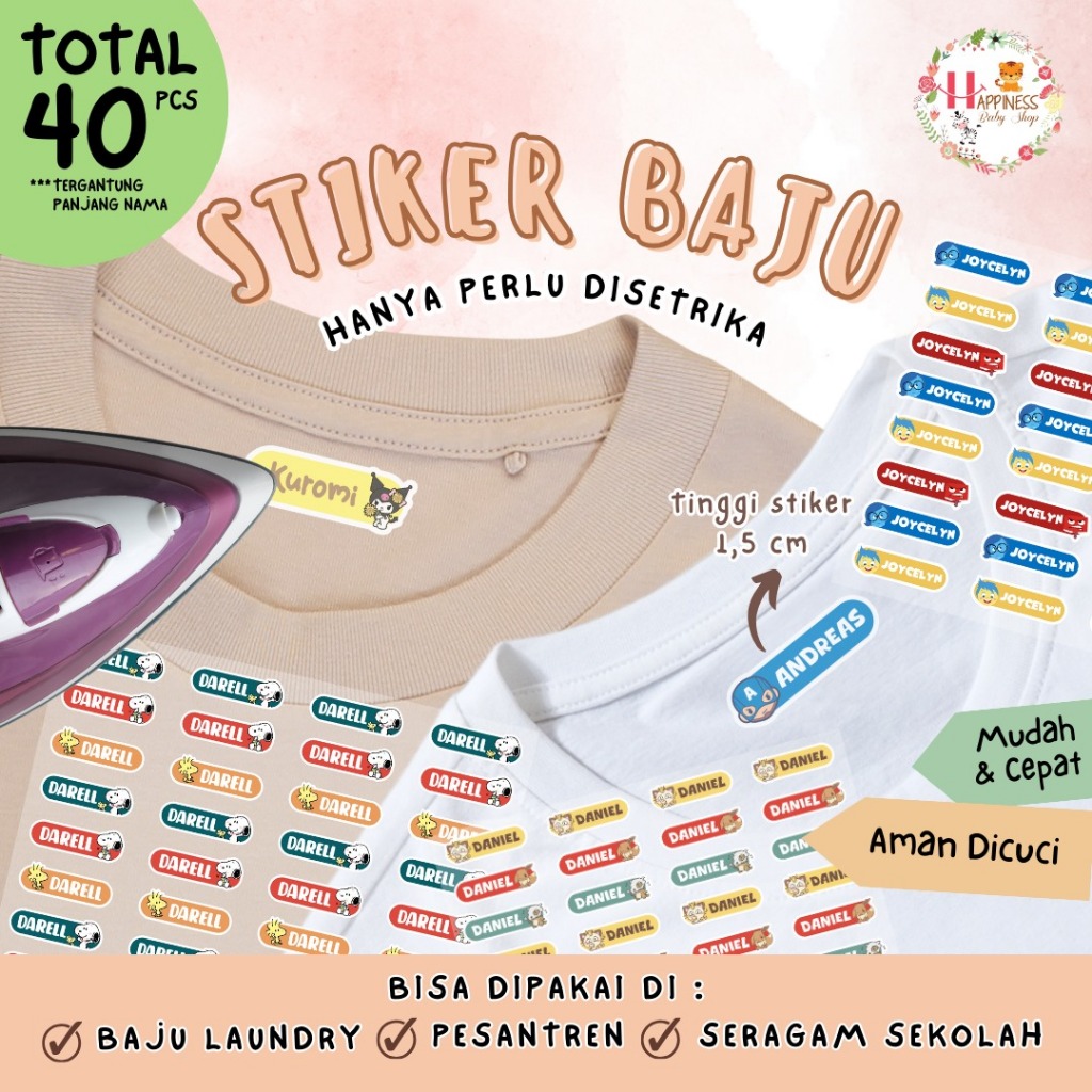 Jual STIKER BAJU KAIN GAMBAR BACKGROUND WARNA NAMA ANAK SEKOLAH ...