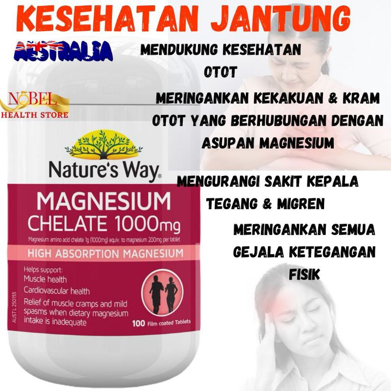 Jual Nature's Way Magnesium Chelate 1000mg High Absorption Magnesium ...