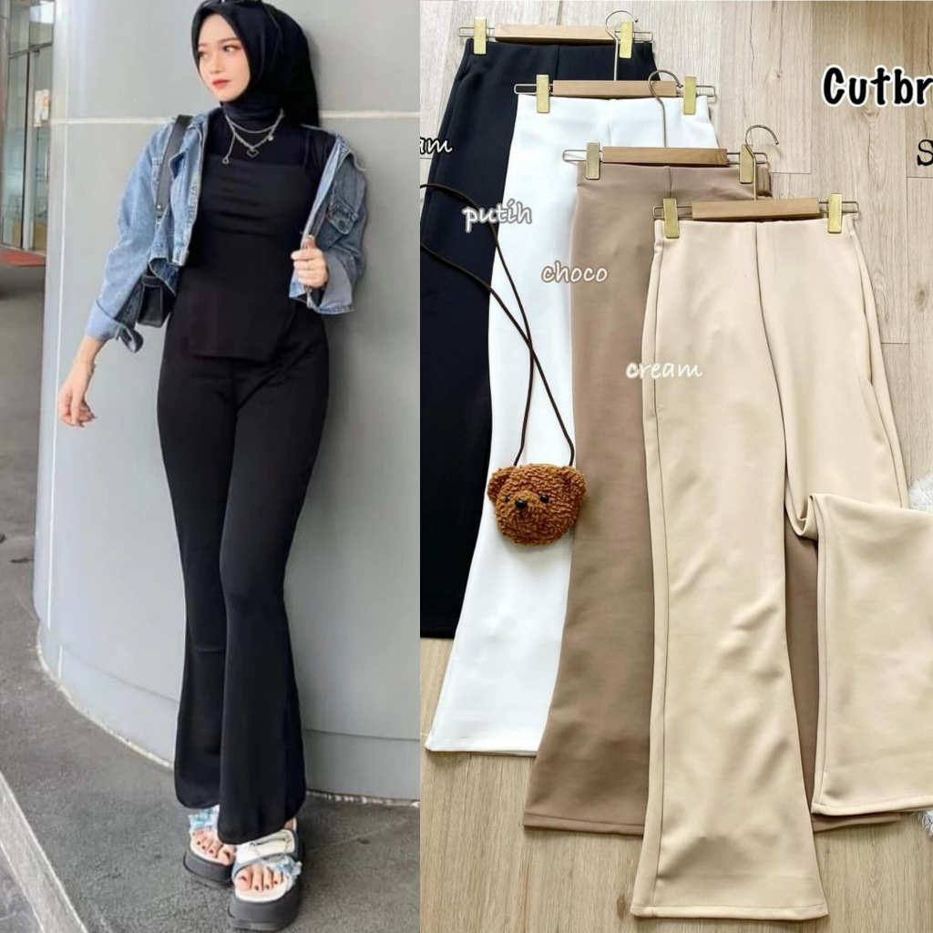 Jual Fit & Flare Pants Celana Cutbray Scuba Highwaist Kekinian Premium ...