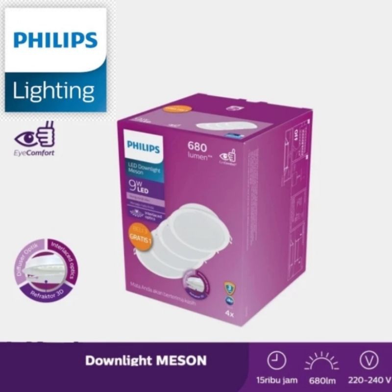 Jual PHILIPS Downlight Bulat Meson Pack Isi 4 Putih 9W 9Watt 9 Watt W Paket Lampu Led Plafon ...