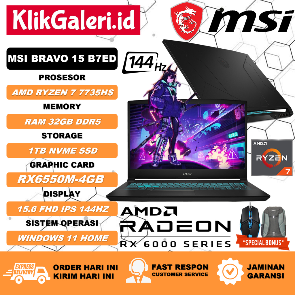 Jual Baru Laptop Gaming MSI Bravo 15 Amd Ryzen 7 7735HS RAM 32GB DDR5 ...