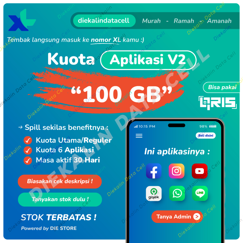 Jual PAKET KUOTA APLIKASI UNLIMITED 100GB Promo Tembak/Inject XL Axiata ...