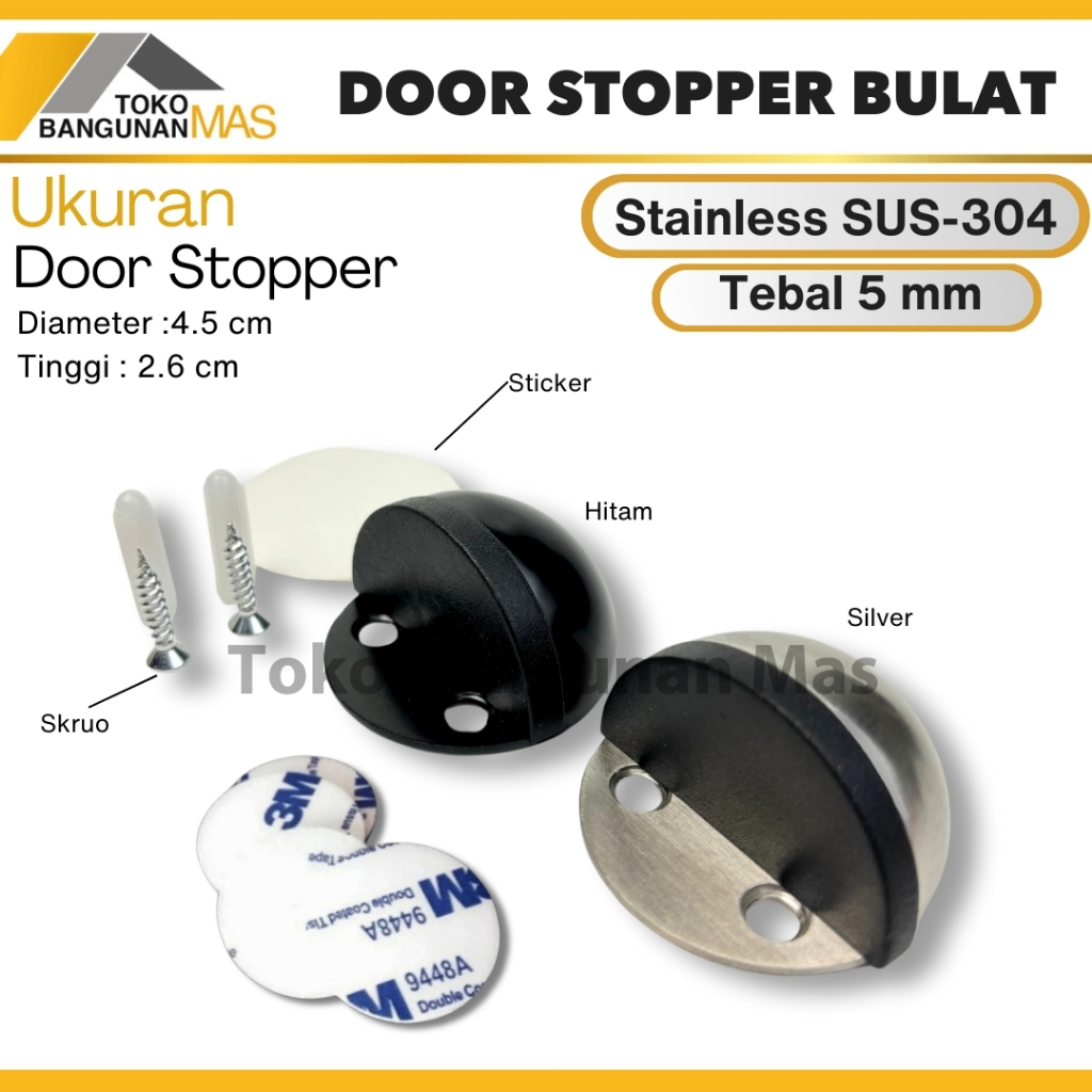 Jual Door Stopper Bulat Stainless SUS-304 Penahan Pintu Bulat Keong ...