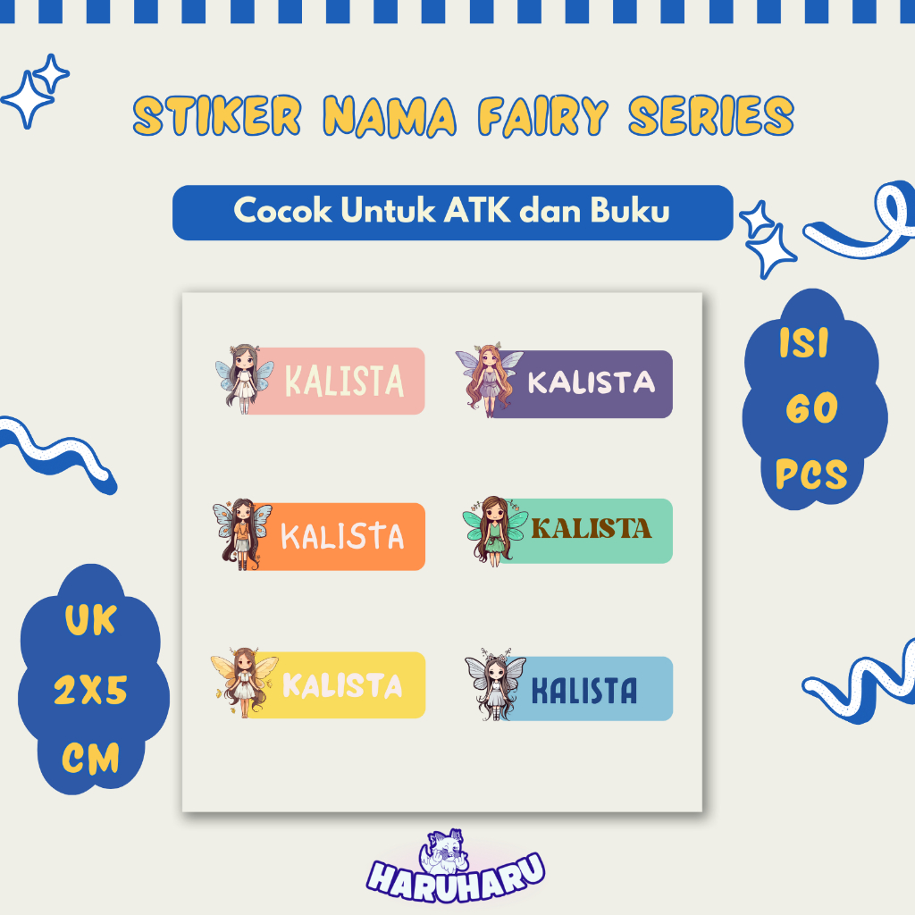 Jual Stiker Label Nama Lucu Karakter Peri Fairy Vinyl Waterproof Ukuran ...