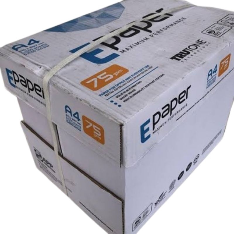 Jual E PAPER KERTAS HVS A4 75GSM KERTAS FOTOCOPY 1 Box (5 Rim) | Shopee ...