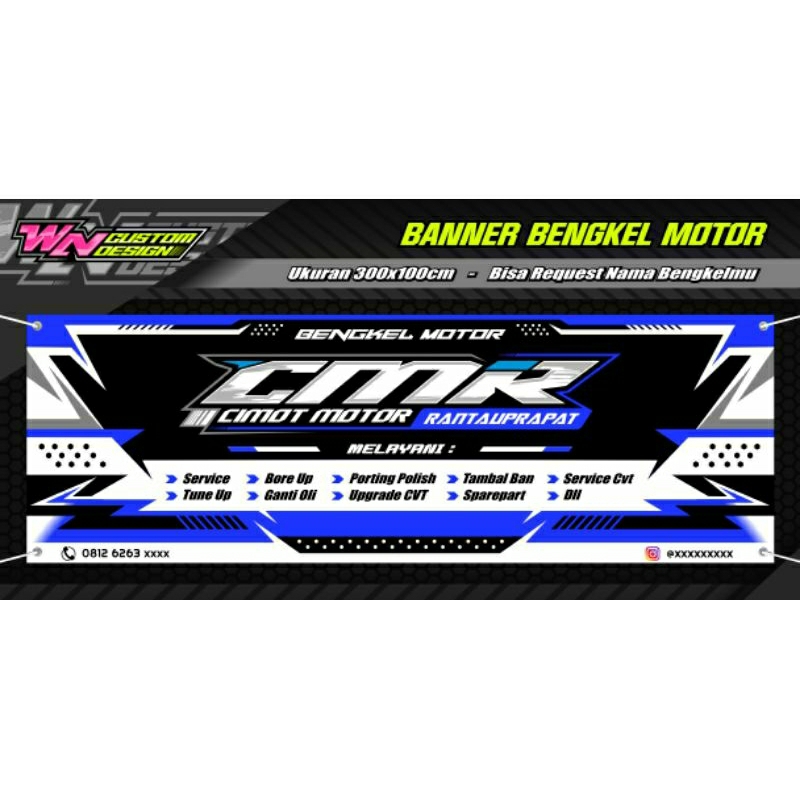 Jual BANNER SPANDUK BENGKEL MOTOR Ukuran 300x100cm (Bisa Request Nama ...