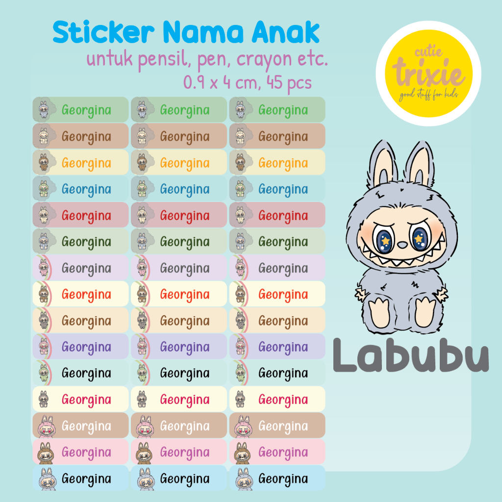 Jual Sticker label nama anak untuk pensil pen crayon Labubu | Shopee ...