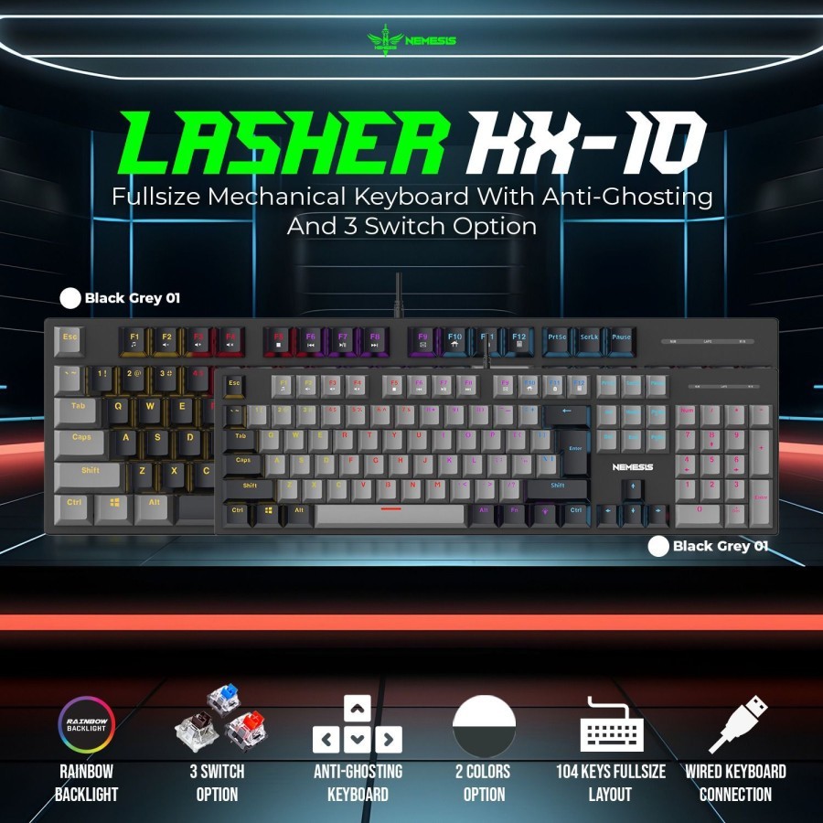 Jual KX-10 Keyboard Gaming Fullsize Mechanical NYK Nemesis LASHER KX10 ...