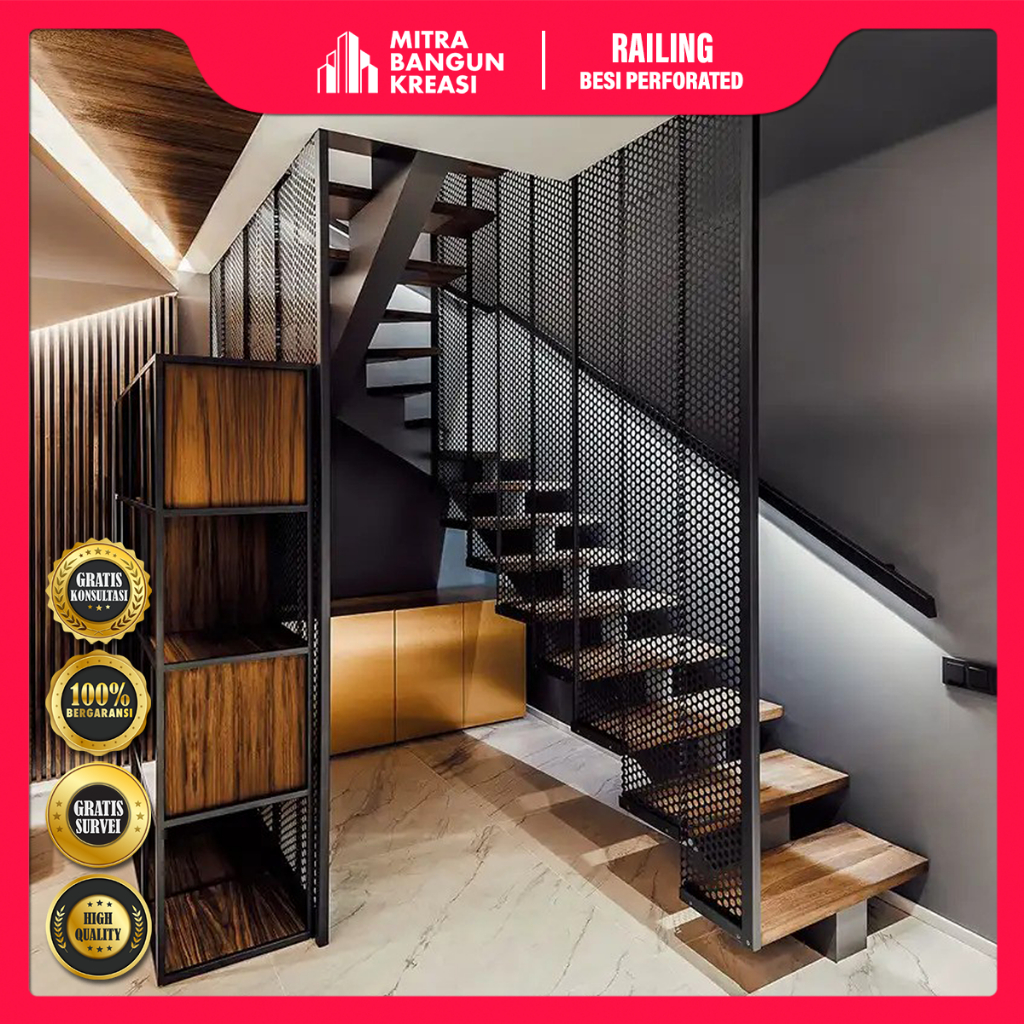 Jual Railing Tangga Balkon Besi Plat Perforated Industrial Modern ...